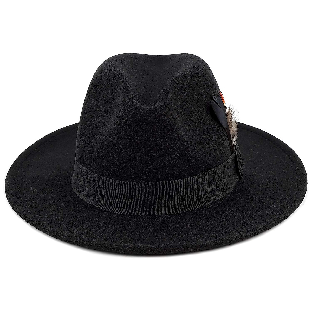 FADACHY Classic Fedora Hat for Men & Women Wide Brim Felt Hat Panama Dress Hat Black Fedora, L Large XL