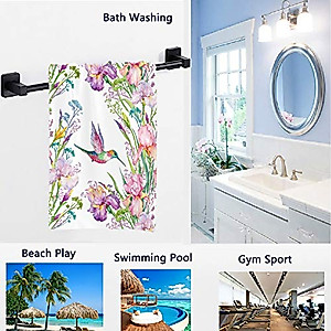 Naanle Spring Hummingbirds Irises Flowers Floral Print Soft Highly Absorbent Large Decorative Guest Hand Towels Multipurpose for Bathroom, Hotel, Gym and Spa (16 x 30 Inches)
