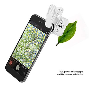 Mobile Phone Clip On Microscope, Magnifying Glass with Light 60x Zoom Microscope Magnifier, LED Light Micro Lens for Universal Mobile Phones Universal Clamp for Cell Phone