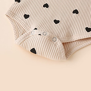 Baby Girl Clothes Infant Girls Outfits 3PC Rib Frill Long Sleeve Romper Pants Headband Set (Apricot, 6-9 Months)