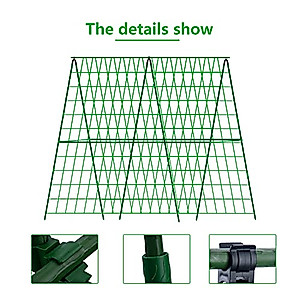 DECOHS A-Frame Metal Garden Trellis Set for Raised Bed-47x 47 Inch Detachable Cucumber Climbing Trellis with Net and Clips-Garden Climbing Trellis for Outdoor Plant Cucumber Flowers Vegetables