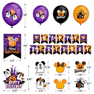 Halloween Birthday Party Supplies,Halloween Decorations Set Include Banner, Balloons, Cake Toppers and Cupcake Toppers for Boys and Girls Birthday Party