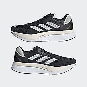 adidas Men's Adizero Boston 10 Sneaker, Black/White/Gold Metallic, 11