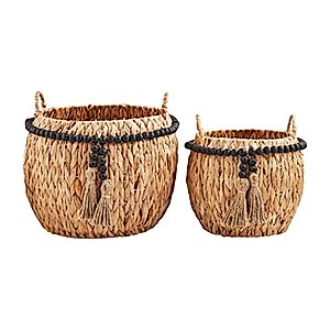 Mud Pie Black Bead Hyacinth Basket Set, Brown