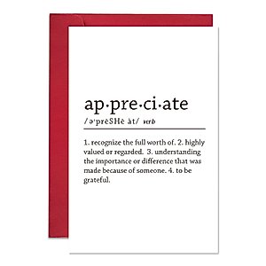 Ogeby Cute Appreciate Definition Card, Funny Thank You Card for Him Her, Lovely Thankful Greeting Card for Teacher Boss