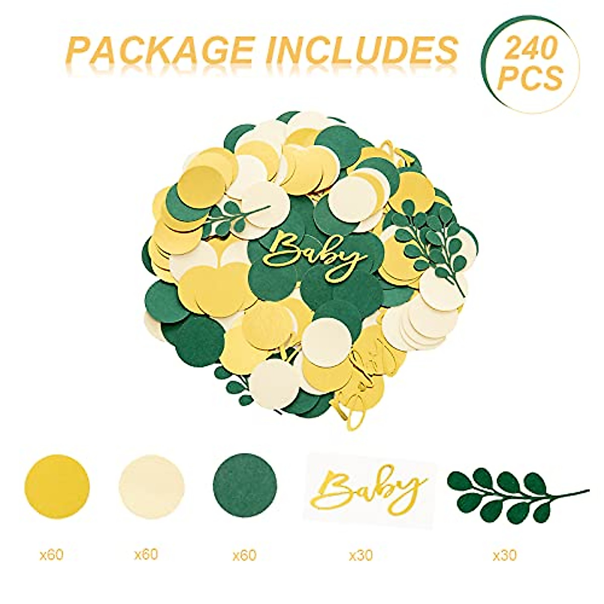 Greenery Baby Shower Confetti Decorations - Sage Green Table Scatter Confetti with Eucalyptus, Gold Baby Letter, Green Paper Confetti for Baby Shower Gender Reveal Table Decorations