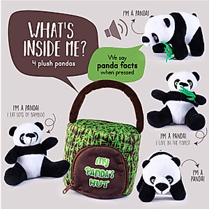 My Talking Plush Panda’s Hut Plush Toy Set | Includes 4 Talking Soft Plush Pandas | with A Plush Panda Hut Shaped Carrier | Great Gift for Baby and Toddler Boys or Girls