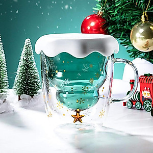MUCHENGGIFT Cute Mug Christmas Tree Coffee Mugs, Tea Milk Cup Double Wall Insulated Glasses Espresso Cup, Best Christmas Gifts for Women,Men,Kid, Office