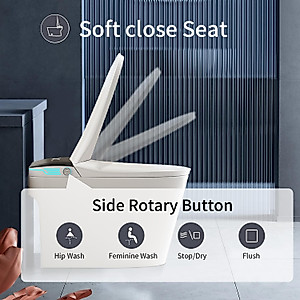 WITMYA Smart Toilet with AUTO Open/Close Lid, Smart Toilet with Built In Bidet, One Piece Elongated Heated Bidet Toilet Seat with AUTO Flush, Tankless Toilet with Kid Wash, 1.28GPF