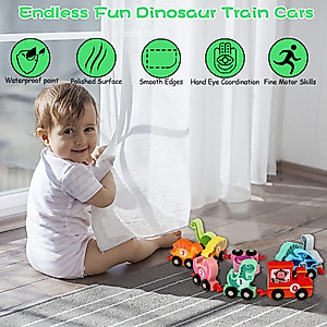 Toddler Dino Train Toys Dinosaur Number Train Set, Montessori Wooden Number Learning Cars with Handheld Balance Gift for Boys Girls, fit with Major Brands Wooden Tracks…