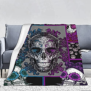 Throw Blanket for Women Men Purple Sugar Skull Warm Soft Sherpa Fleece Bed Throw Tapestry Blanket Gift for Christma 80"x60" Travel Blanket Cover Bedroom Decor Blankets Quilt