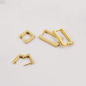 2 Pairs 14K Gold Plated Minimalist Hoop Earrings Small Dainty Geometric Square and Rectangle Huggies Hoops for Women Gift…