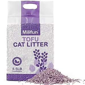 Tofu Cat Litter, Dust-Free Kitty Litter, Fast Drying, Ultra Absorbent Clumping Cat Litter Pellets, Lavender Cat Tofu Litter Odor Control, Less Scattering, Dust-Free Mixed Tofu Cat Litter.