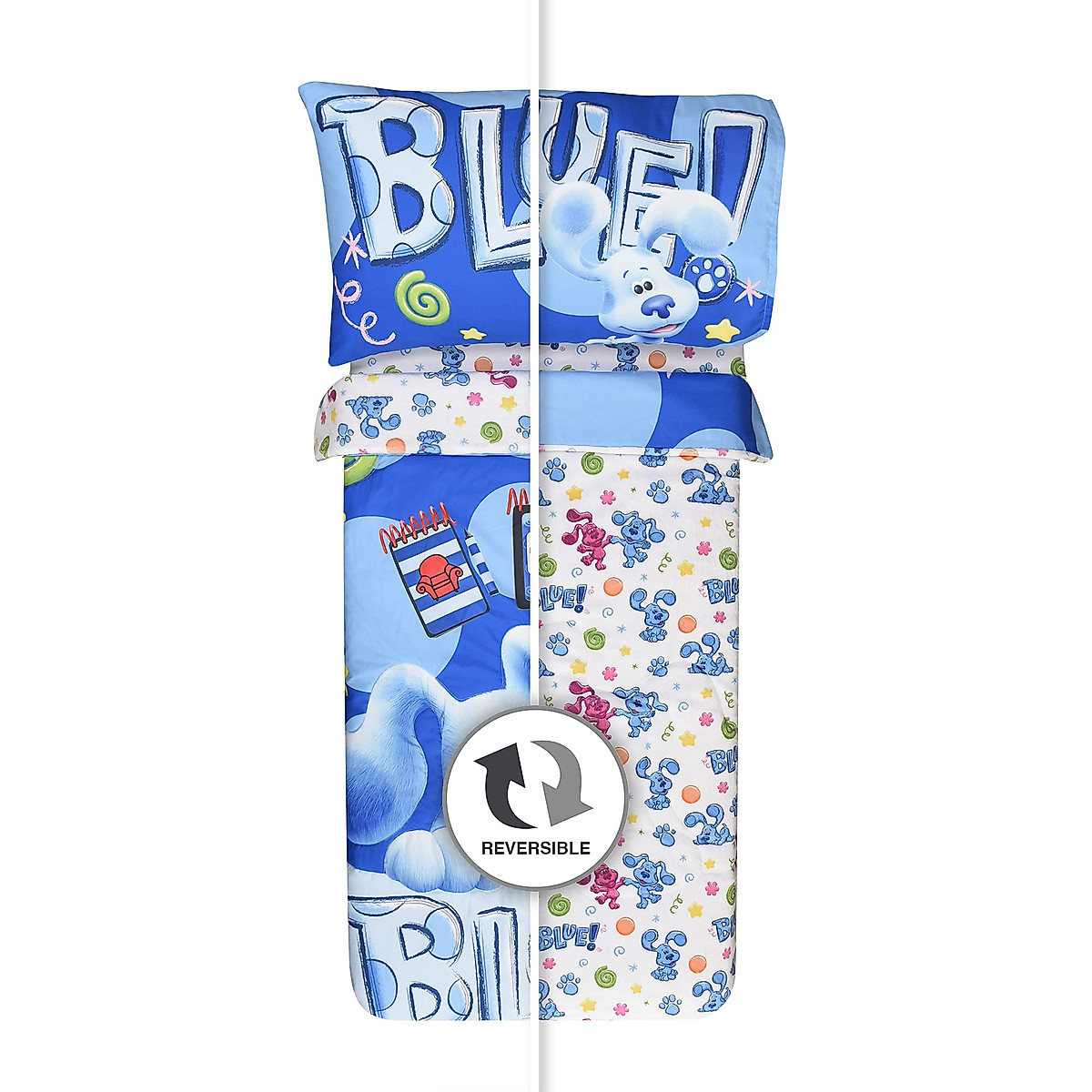 Expressions 3 Piece Toddler Bedding Set Blue's Clues Standard Crib Bedding Set, Includes Soft Microfiber Reversible Comforter, Fitted Sheet, Pillowcase for Kids (Official Blue's Clues Product)