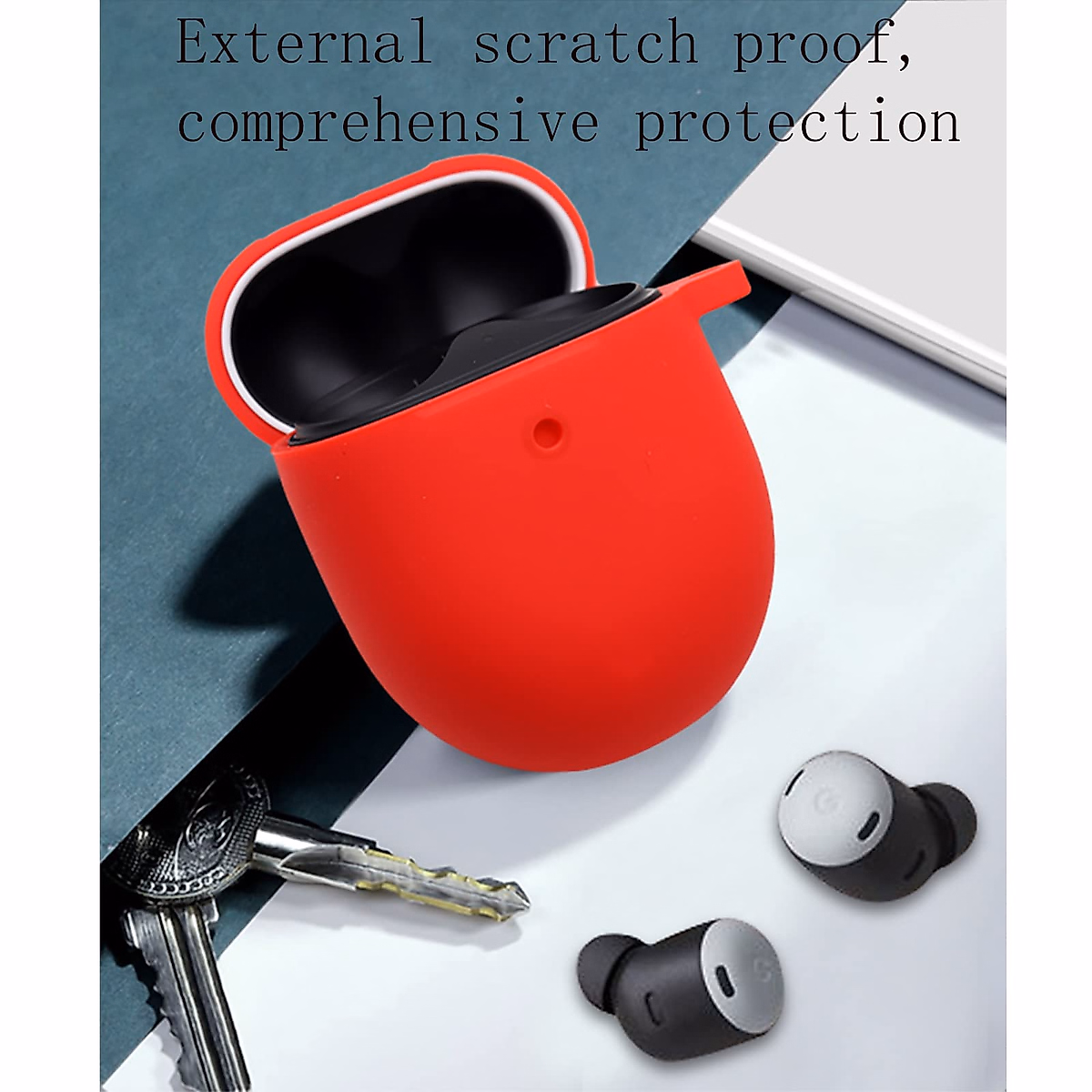 Carring Case for Google Pixel Buds Pro (2022 Hybrid Active Noise Cancelling Earbuds,Premium Soft Skin Cover Shock-Absorbing, Protective Finder Case with 2 Keychain Mint Green+Sky Blue