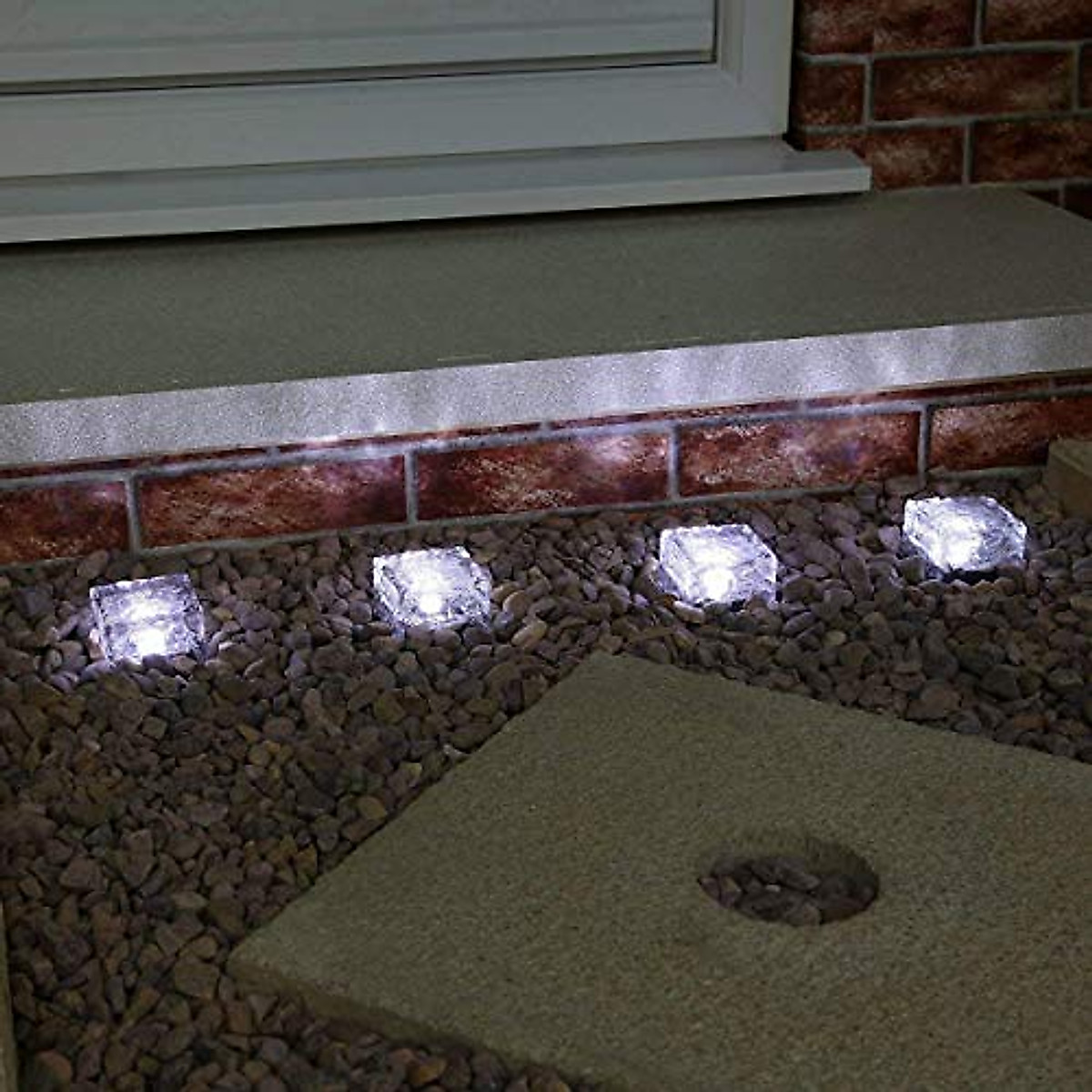 WONFAST 4 Pack Solar Path Ice Cube Lights Outdoor, Waterproof Glass LED Glass Clear Brick in-Groud Buried Festive Light Night Lamp for Garden Courtyard Pathway Patio Pool Pond Decoration(White)