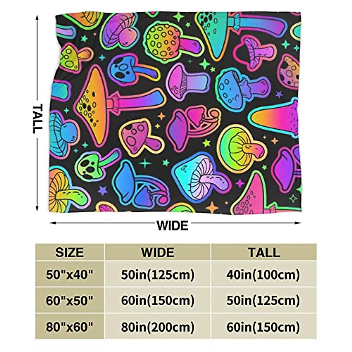 Trippy Mushroom Throw Blanket Soft Fleece Flannel Throws for Room Couch Bed Sofa Car