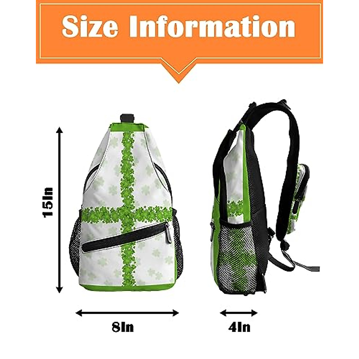Gsypo Sling Backpack, St patrick's Day Four-leaf Clover Border Waterproof Lightweight Small Sling Bag, Travel Chest Bag Crossbody Shoulder Bag Hiking Daypack for Women Men