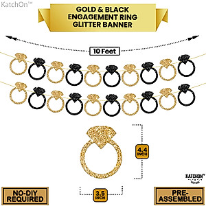KatchOn, Black and Gold Engagement Ring Banner - 10 Feet, Pre-Strung, No DIY | Bachelorette Party Decorations | Engagement Banner | Black and Gold Bridal Shower Decorations | Engagement Party Decor