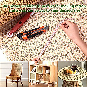 18" Width Cane Webbing, Natural Rattan Webbing for Caning Projects, Woven Open Mesh Cane for Furniture, Chair, Cabinet, Ceiling