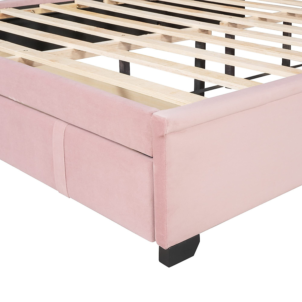 Morhome Queen Size Upholstered Bed Frame with Wingback Headboard and a Big Drawer, Noise-Free, No Box Spring Needed, Easy Assembly