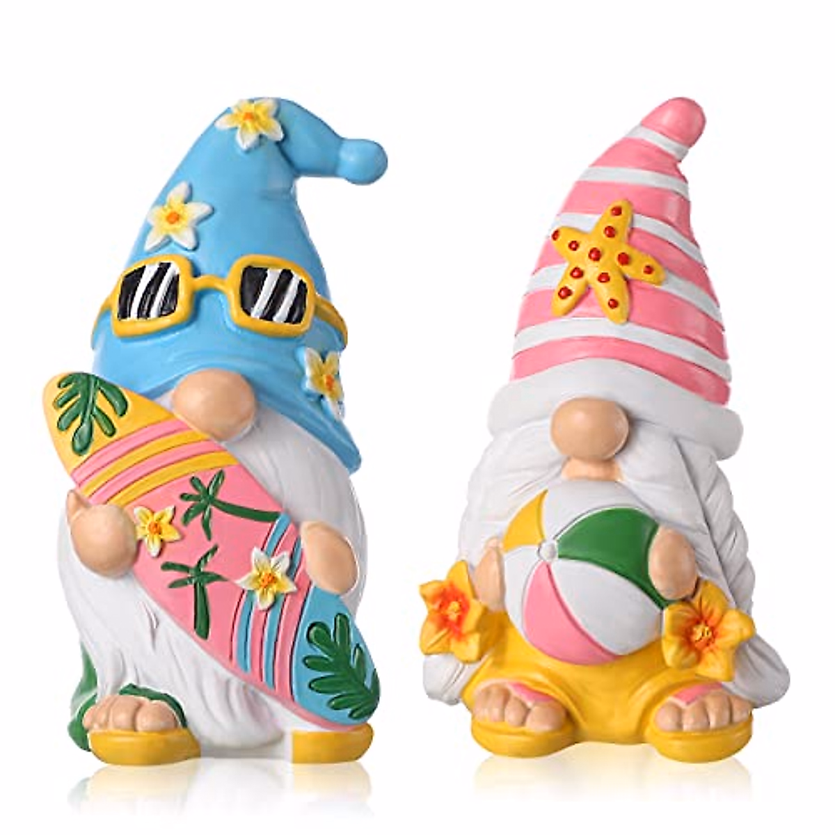 FairySandy 2 Pieces Summer Gnomes Beach Decorations Surfboard Gnome Stuff Decor Mini Gnomes Resin Figurines Set Collectible Tabletop Kitchen Decorations for Home Kitchen Farmhouse Office