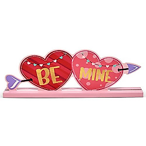 3 Valentines Day Wooden Table Decorations Valentine Centerpiece Pink Heart Love Tabletop Sign Valentine's Gift & Romantic Party Decor for Fireplace Mantle Shelf Office Desk Dining Room Kitchen & Home