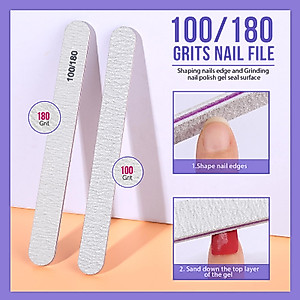 Teenitor Nail Polish Gel Remover Tools Kit with Nail Clips Nail Remover Pads Cuticle Pusher Nail Brushes Nail File Grits 120/180 Buffer Block Grits 400/4000, 6 Pack Purple
