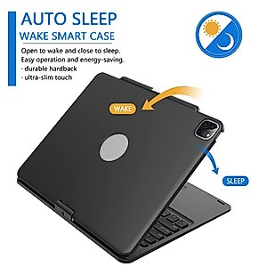 Touchpad Keyboard Case for iPad Pro 12.9 2022 6th Gen/2021 5th Gen/2020 4th Gen/2018 3rd Gen - Backlit Trackpad Keyboard Folio Smart 360° Rotatable Stand Cover,Support Apple Pencil Charging(Black)