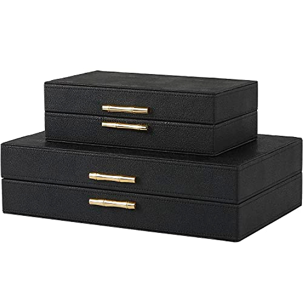 ZIKOUL Modern Decor Box Black Shagreen Leather Decorative boxes with lids for Home Decor Wooden Box With Hinged Lid