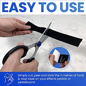 Crosby Pedalboard Grip Kit - 10 Feet (3m) of Heavy Duty Hook & Loop Tape Plus 6 Reusable Cable Ties for Guitar or Bass Pedal Board Mounting and Cable Management