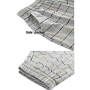 Leisure Home Big Boys Pajamas,Long Plaid Strips Cotton Shorts Tee Shirt Sleepwear Teens 8-18 Years (10-12 Years, BuleGrey), BoyPJS009