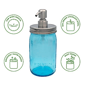 Mason Jar Lifestyle Satin/Brushed #4 Stainless Steel Soap Pump Lid | Hand Soap Pump Top/Lotion Dispenser Pump Replacement Lids for Mason Jars (Wide Mouth)