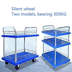 Portable Folding Handcart Double-Layer Trolley Three-Layer Flatbed Double Handrail with Guardrail Large Trolley Bearing Capacity About 600 Kg Multi Function Folding Handcart