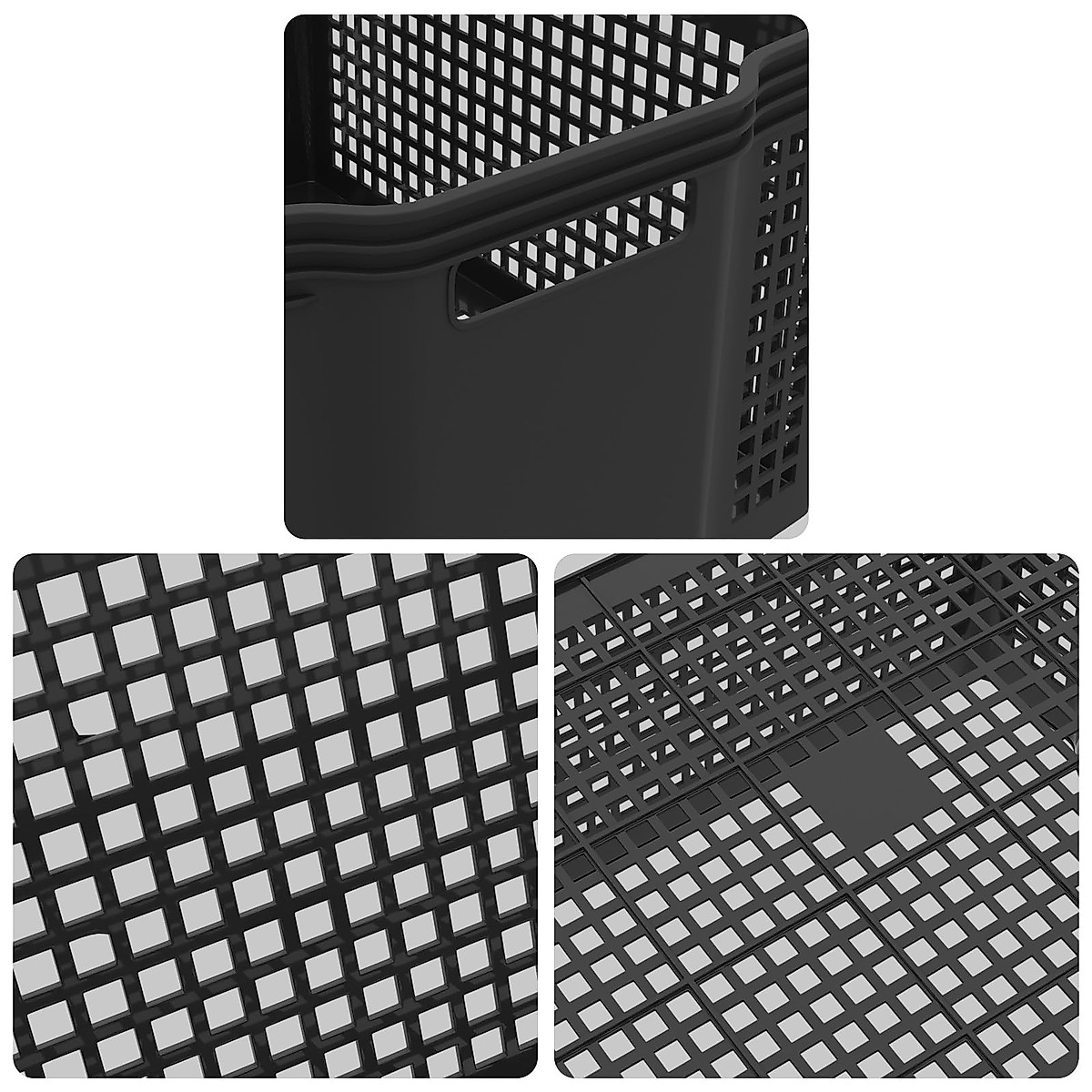 Drephia 12 Pack Large Storage Plastic Basket, Stacking Organizer Bins, 14.17" x 10.70" x 7.12", Black