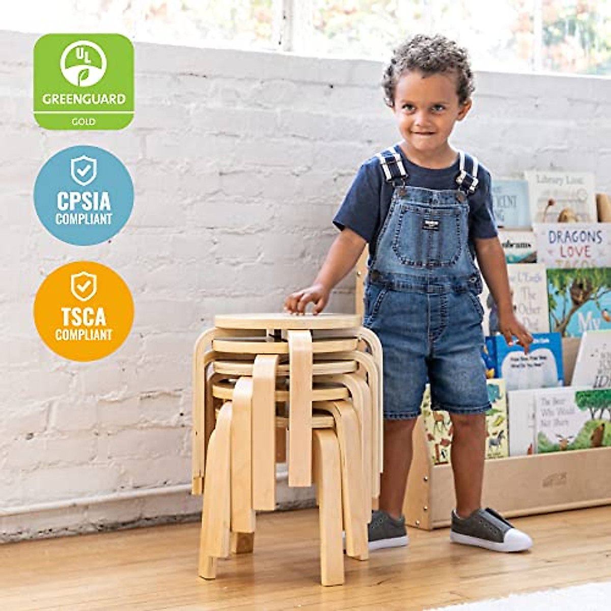 ECR4Kids Bentwood Stackable Stools, Classroom Furniture, Natural, 6-Piece