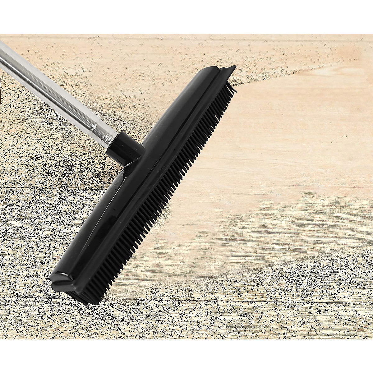 HOME-X Pet Hair Remover Broom, Carpet and Floor Broom, Adjustable Handle Length, Rubber Bristle Sweeper, Long Handled Squeegee, 48 ½” L x 12 ½” W x 2” H