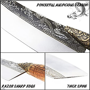 KITORY Handmade Kiritsuke Knife Chef Knife 8 inch Vegetable Cleaver for slicing sushi, High Carbon Steel Kitchen Knife Dragon Pattern Blade, Wenge Wood Handle, Longquan Knife with Gift Box for Home