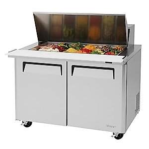 Turbo Air M3 Series MST-48-18-N Mega Top Sandiwch and Salad (2) door prep table rear mounted (15) cu. ft. (18) Pan, no-maintenance condenser, holds temp w/lids open