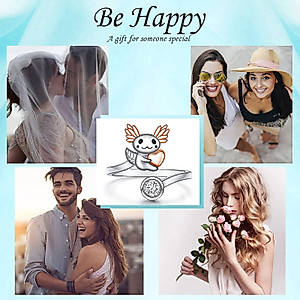 HOOHWE Axolotl Rings for Women 925 Sterling Silver Cute animal Rings Axolotl Jewelry Gifts for Woman Teen Daughter