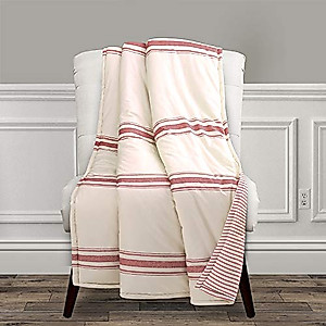 Lush Decor Farmhouse Stripe Throw - Reversible Ticking Pinstripe Design Blanket, 50" x 60", Red