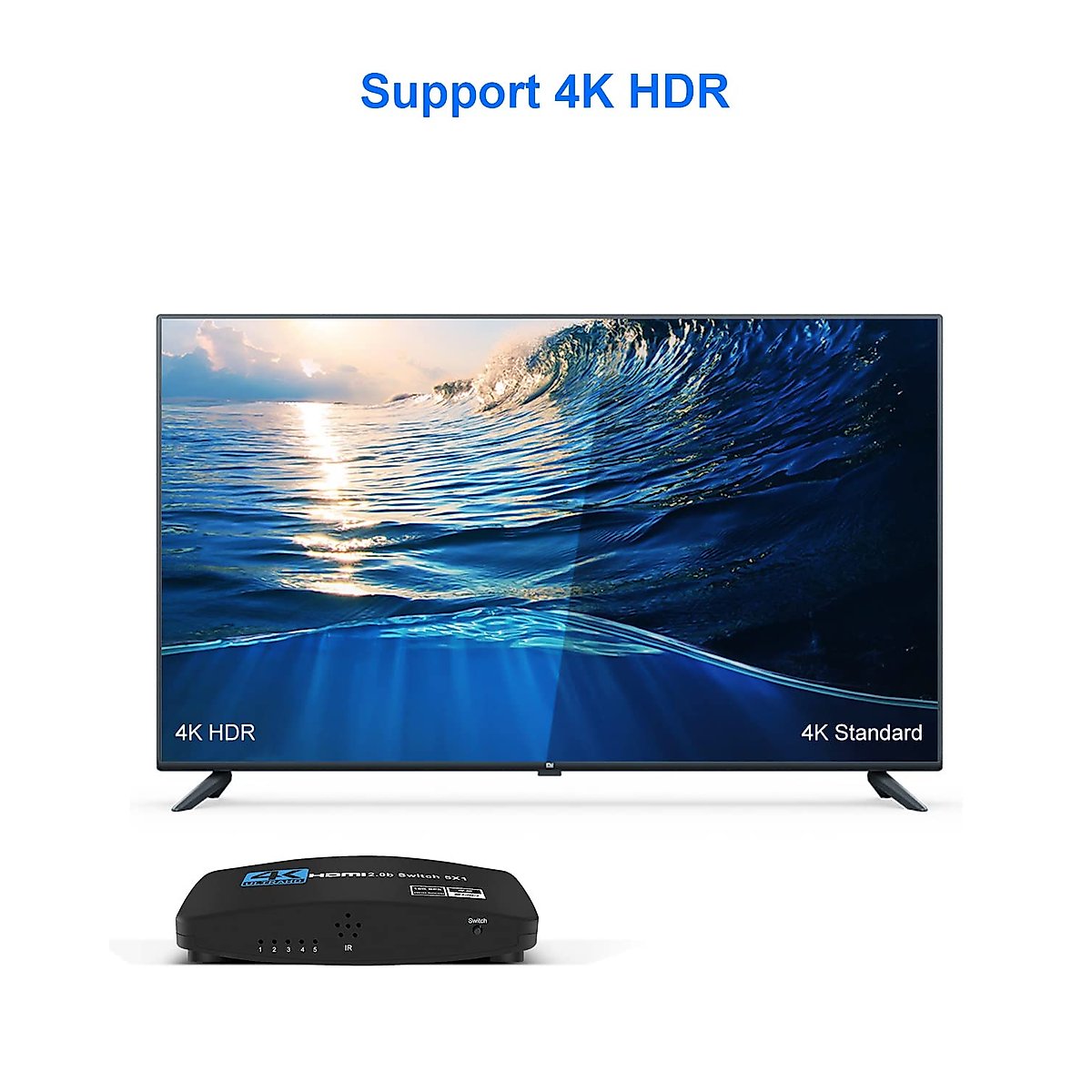 HDMI Switch 4K 60hz, 5 Port HDMI Switcher with Remote, Koopman HDMI Splitter 5 in 1 out Supports HDMI 2.0 HDCP 2.2 HDR10 3D, HDMI Selector Hub Compatible with FireStick, Roku, PS4, Xbox, Apple TV