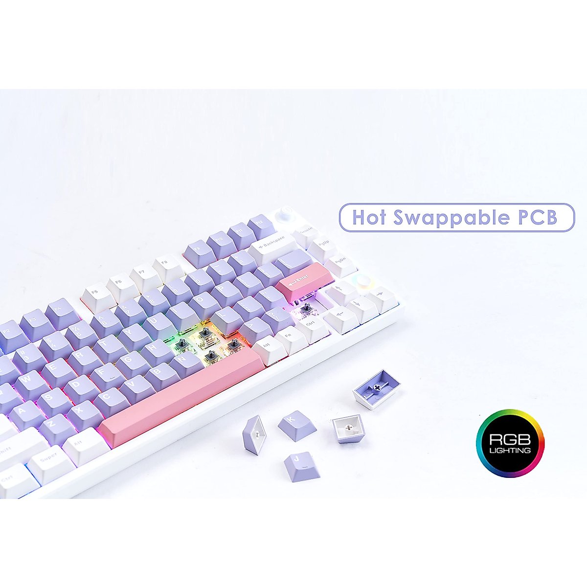 KEYMECHER KS75T 75% Mechanical Keyboard with Volume Knob, Tri-Mode Hot Swappable Gaming Keyboard, RGB Backlit, Bluetooth, 2.4G Connection with Silver Switches