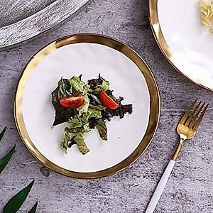 KOWMcp Dinner Plates Ceramic Plate, Restaurant Steak Plate, Dessert Plate, Salad Plate, Gilded White Matte Retro Ceramic Plate (Size : Small)