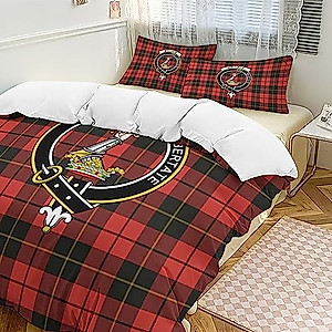 JIVWRC556 Ultra Soft Microfiber Breathable Comforter Cover Sets Wallace Hunting Red Tartan Clan Badge 3-Piece Bedding Set (1 Duvet Cover+2 Pillow Shams)