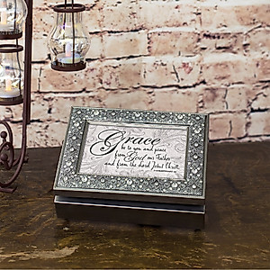 Cottage Garden Grace Peace from God Filigree Jewel Bead Silver Tone Music Box Plays Amazing Grace