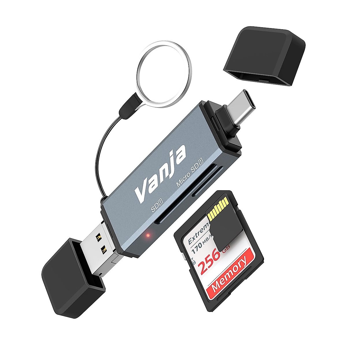 Vanja SD Card Reader, 3 in 1 USB/USB C/Micro USB Micro SD Card Reader Adapter for Mac, MacBook, iPhone 15, Camera, Android Phone, PC, Laptop, Supports Memory Card SD/Micro SD/TF/SDHC/SDXC/MMC