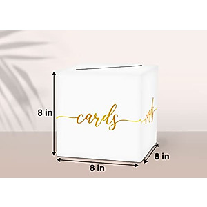 Gold Foil Blank Card Box - Collapsible Money Box or Gift Box for Baby & Bride Shower, Birthday, Wedding Reception, Engagement Party, Graduation - 8"x8"x8" Party Favors Decorations Boxes(01)