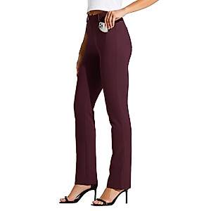 Willit 33" Women's Yoga Dress Pants Straight Leg Work Slacks Stretchy Office Casual Pants 4 Pockets Belt Loops Burgundy L
