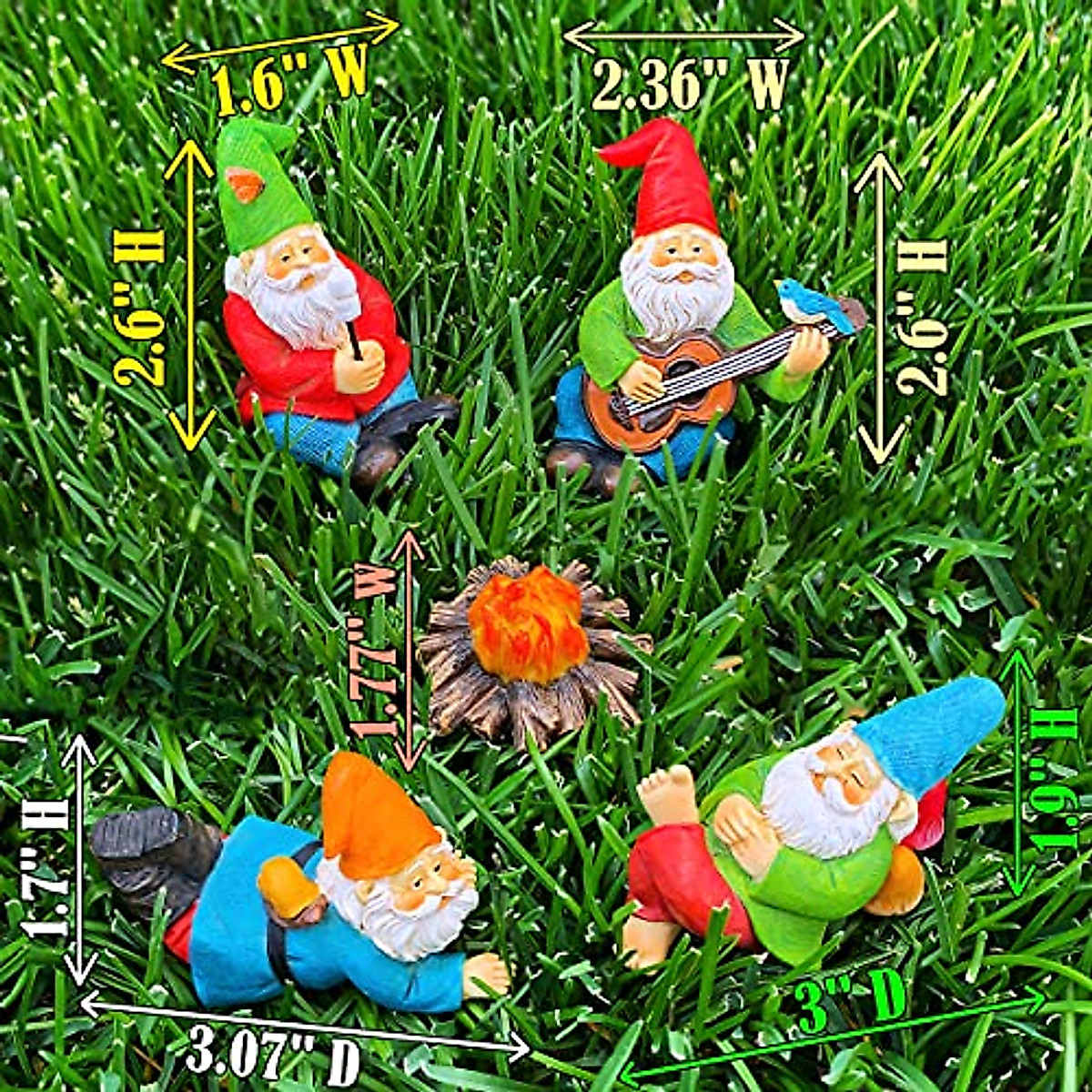 Mood Lab Miniature Garden Gnomes - Camping Gnome Kit of 5 pcs - Figurines & Accessories Set - Outdoor or House Decor